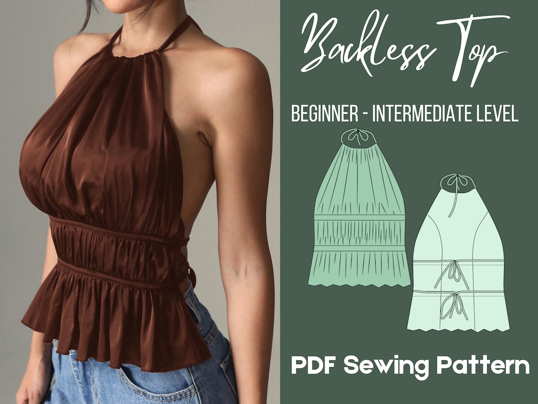 Halter Neck Top Pattern, Backless Camisole, Tie Back, PDF Pattern, XS ...