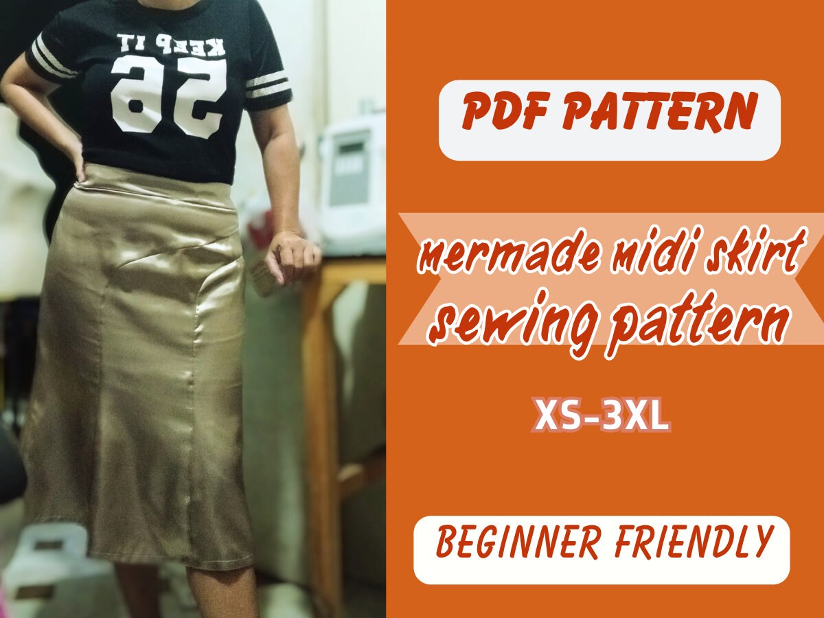 Fishtail Skirt Sewing Pattern: Midi Flare Mermaid Hem (PDF XS-3XL) - Etsy