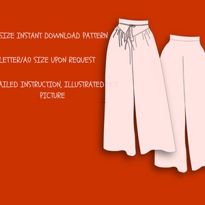 High Waist Wide Leg Tied Pants Sewing Pattern, Casual Loose Pants ...