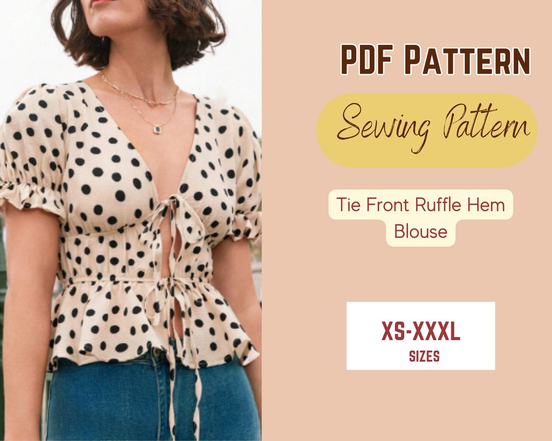 Tie Front Blouse Sewing Pattern: Flounce Hem, XS-XXXL (PDF Pattern) - Etsy