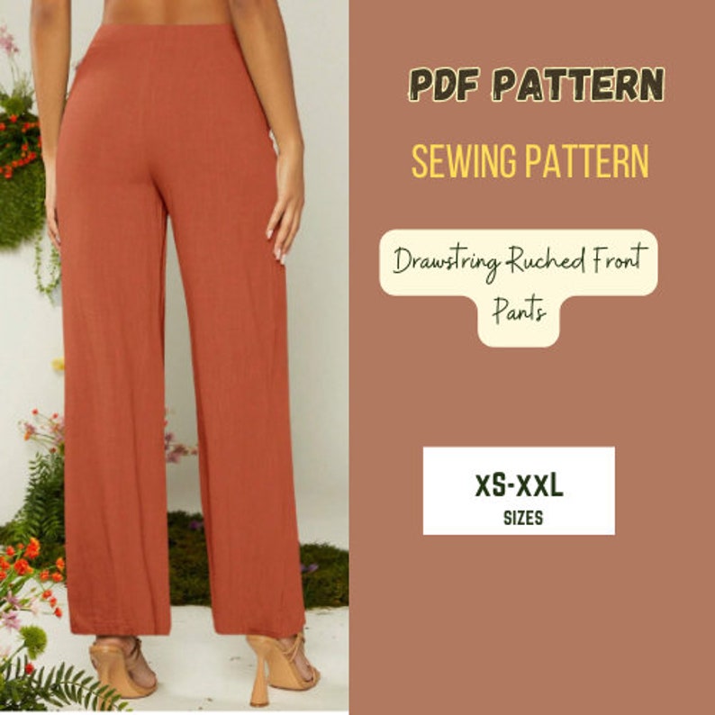Woman Pants Sewing Pattern, Ruched Front, Relaxed Fit Trousers, PDF ...