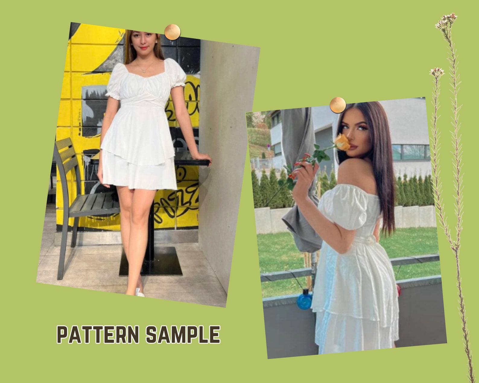 Layered Hem Dress Sewing Pattern Sweetheart Neck Women High Waist PDF ...