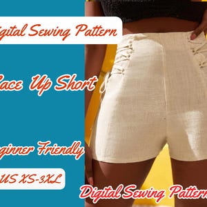 High Waist Short Pattern Plus Lace up Zipper Back Digital Sewing ...