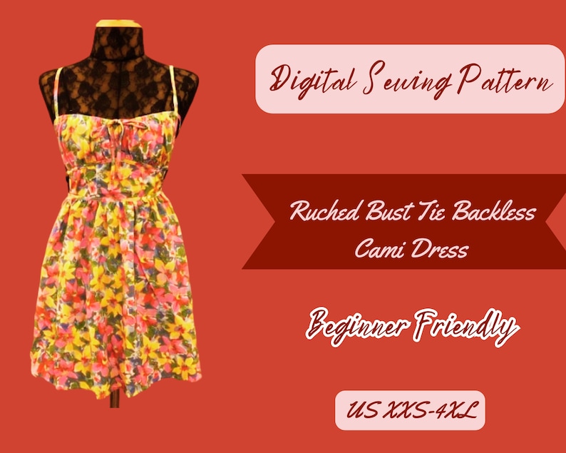 Tie Backless Cami Dress Sewing Pattern, Pdf XXS-4XL Size, Easy to Sew ...