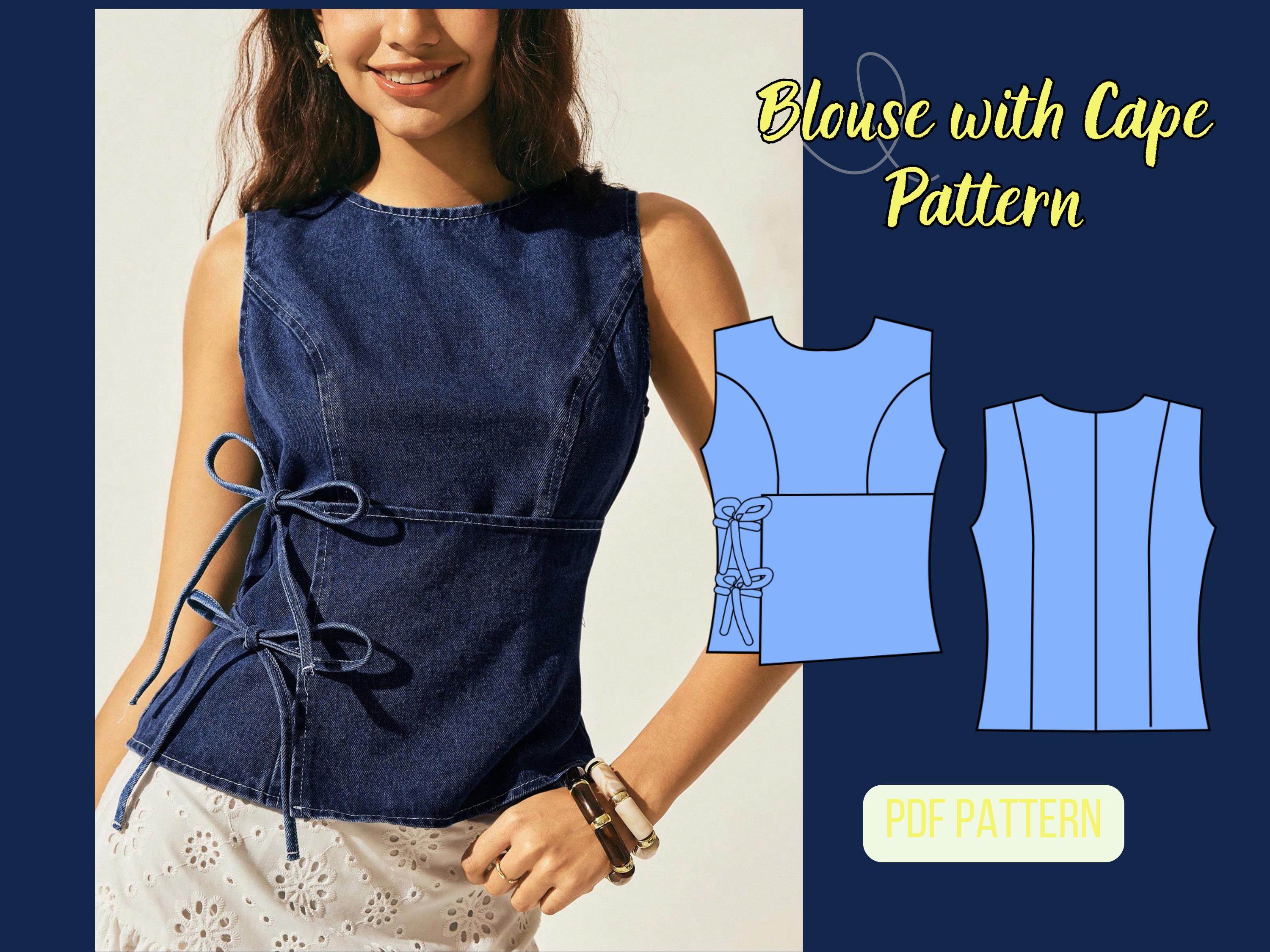 Side Tie Blouse Sewing Pattern: Sleeveless Top, Denim Fabric, DIY XS ...