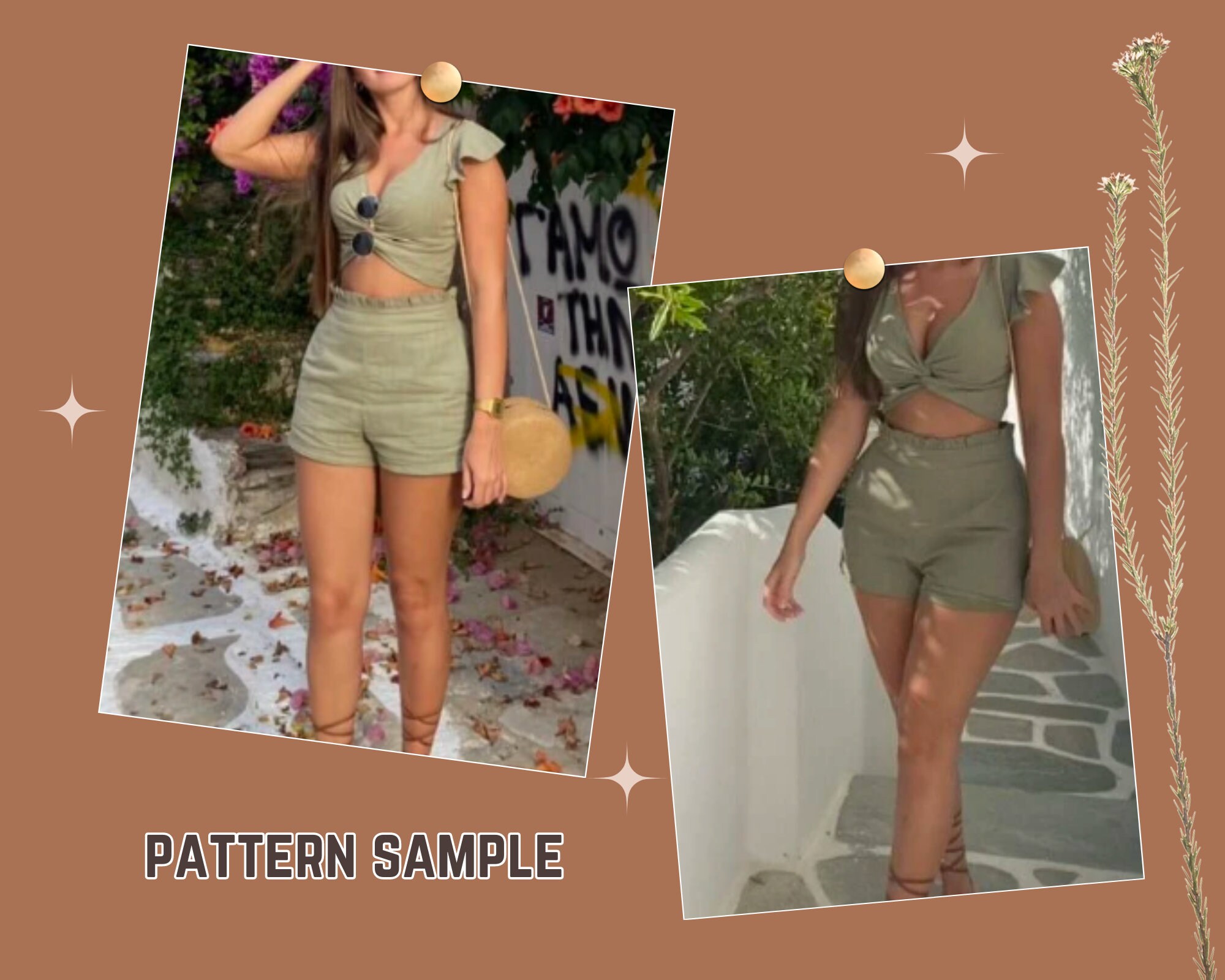 Terno Set Sewing Pattern Twist Front Top and Paper Bag Waist Shorts PDF ...