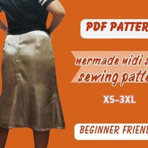 Fishtail Skirt Sewing Pattern: Midi Flare Mermaid Hem (PDF XS-3XL) - Etsy