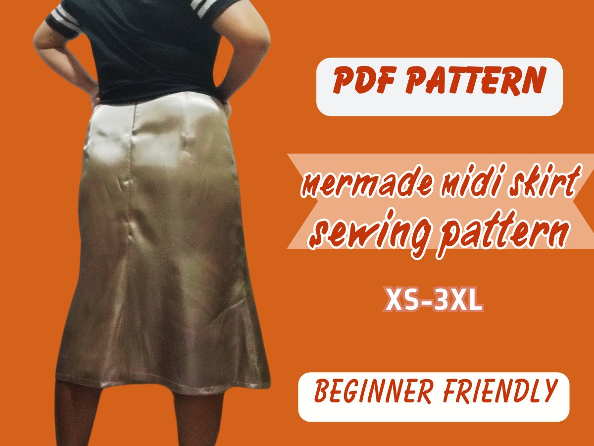 Fishtail Skirt Sewing Pattern: Midi Flare Mermaid Hem (PDF XS-3XL) - Etsy