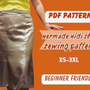 Fishtail Skirt Sewing Pattern: Midi Flare Mermaid Hem (PDF XS-3XL) - Etsy