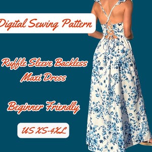 Backless Dress Sewing Pattern, Maxi, Tie Back, Crisscross, XS-4XL Woman ...