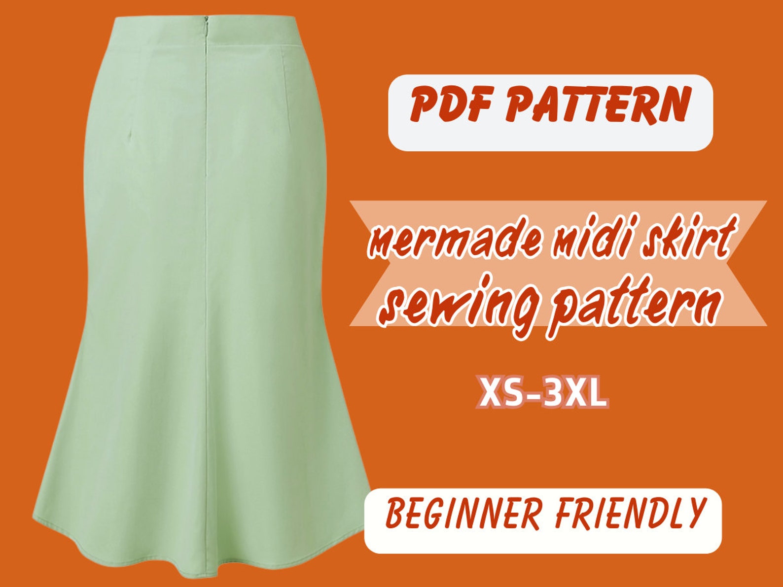 Fishtail Skirt Sewing Pattern: Midi Flare Mermaid Hem (PDF XS-3XL) - Etsy