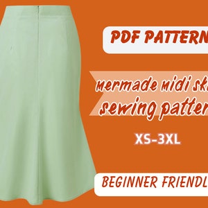 Fishtail Skirt Sewing Pattern: Midi Flare Mermaid Hem (PDF XS-3XL) - Etsy