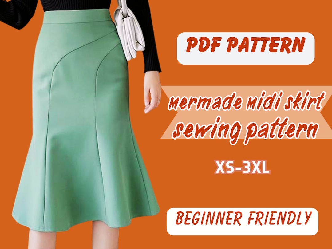 Fishtail Skirt Sewing Pattern: Midi Flare Mermaid Hem (PDF XS-3XL) - Etsy