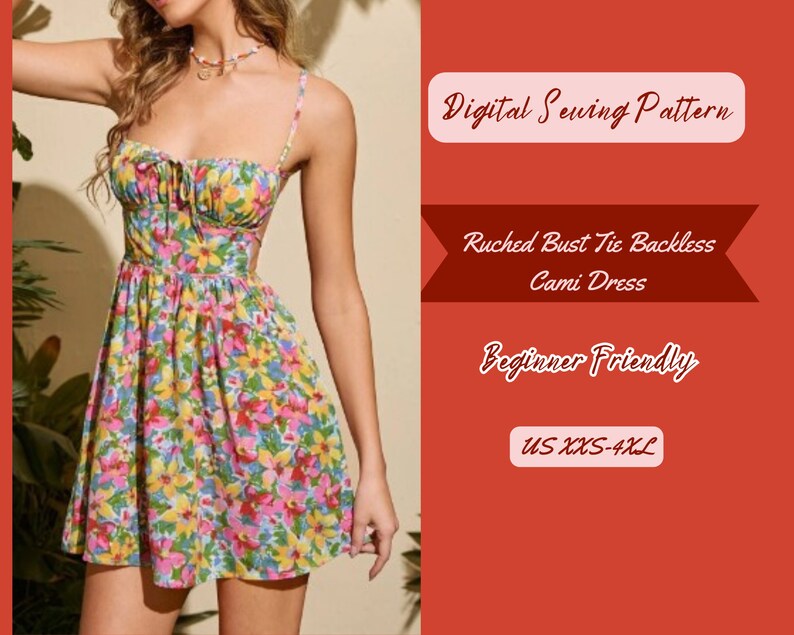Tie Backless Cami Dress Sewing Pattern, Pdf XXS-4XL Size, Easy to Sew ...