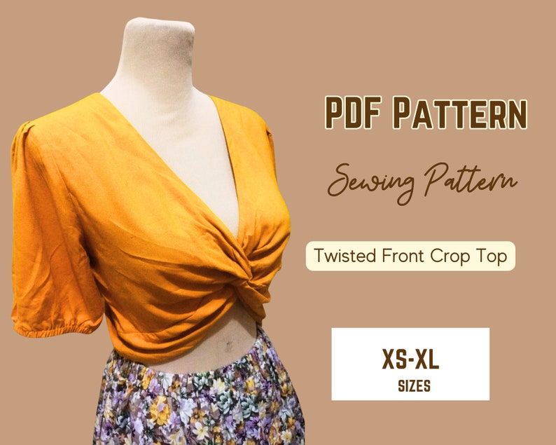 Twist Front Top Sewing Pattern PDF XS-XXXL, Diy Puff Sleeve Blouse ...