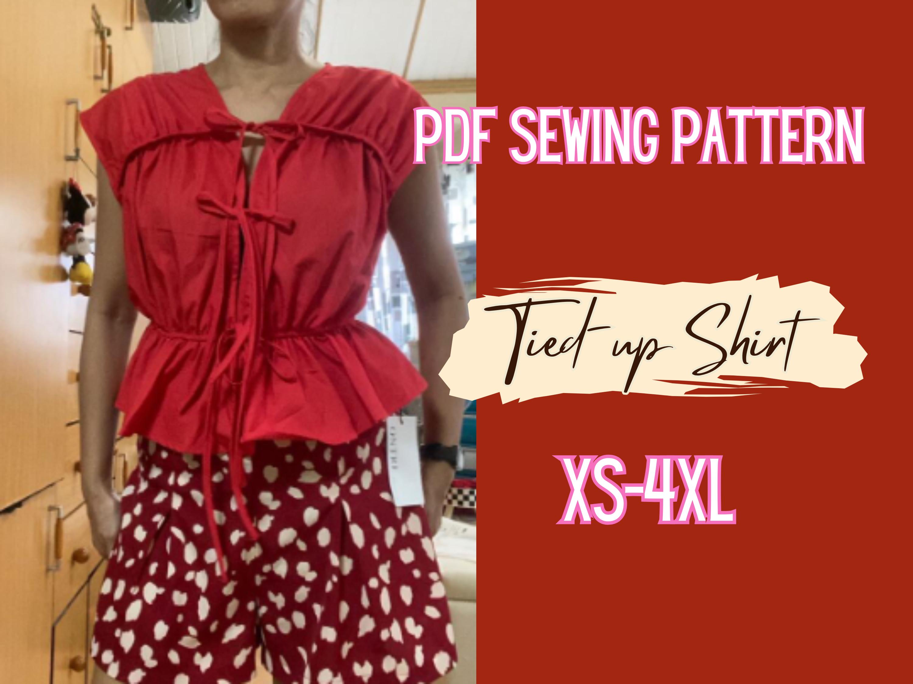 Tie Front Blouse Sewing Pattern: Ruched Flare Hem Top, Casual Wear (A4 ...