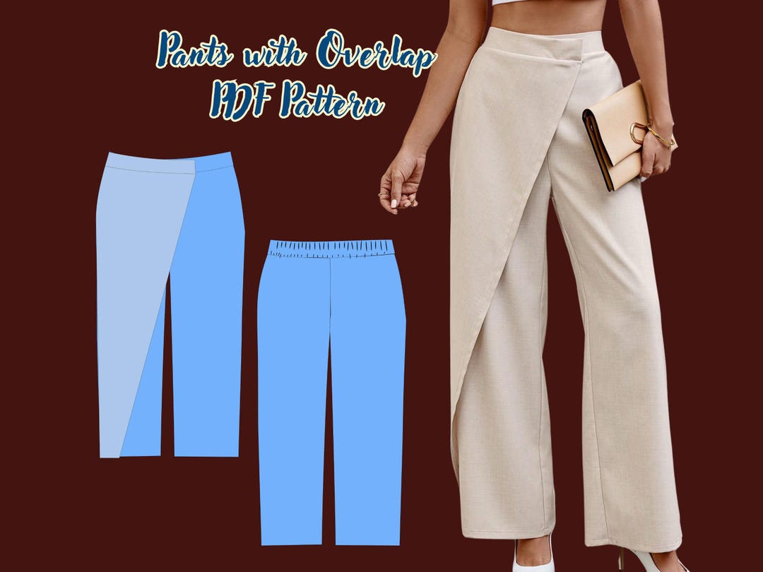 Pants With Overlap Sewing Pattern XS-4XL: Straight Leg Trouser, Woman ...
