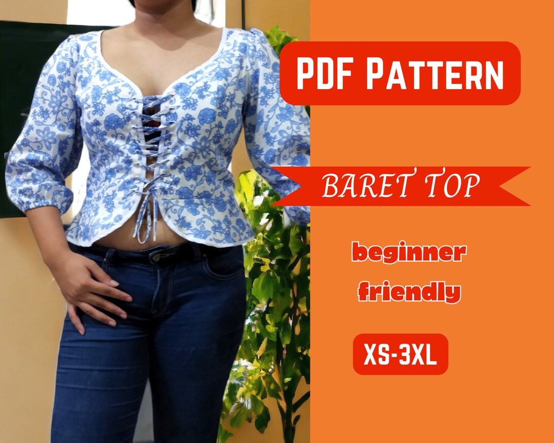Tie Front Blouse Pattern:no Zipper, Peplum Hem Top (XS-3XL) (PDF ...