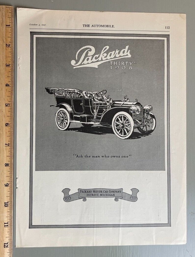1907 Packard Motor Co "thirty" Full Page Ad From the Automobile ...