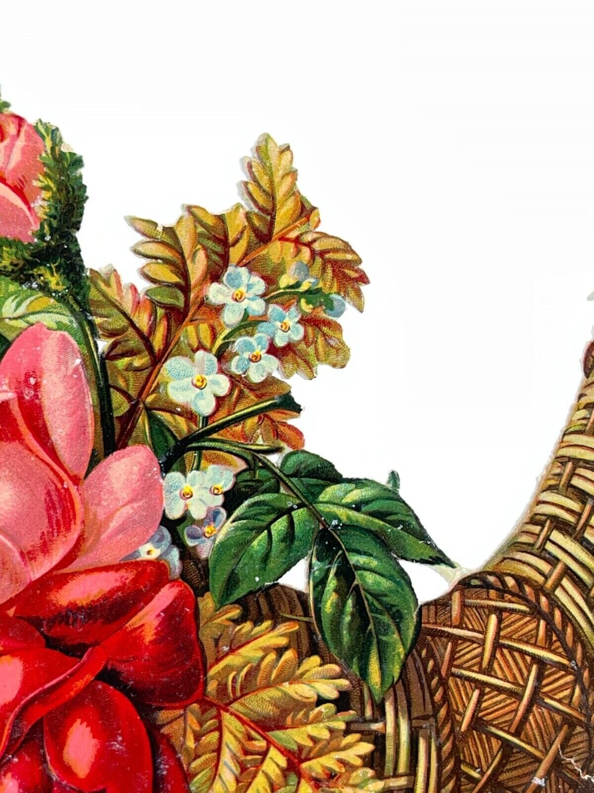 Large Vintage Victorian Die Cut Cornucopia W/ Red & Pink Roses 8 X 6.25 ...