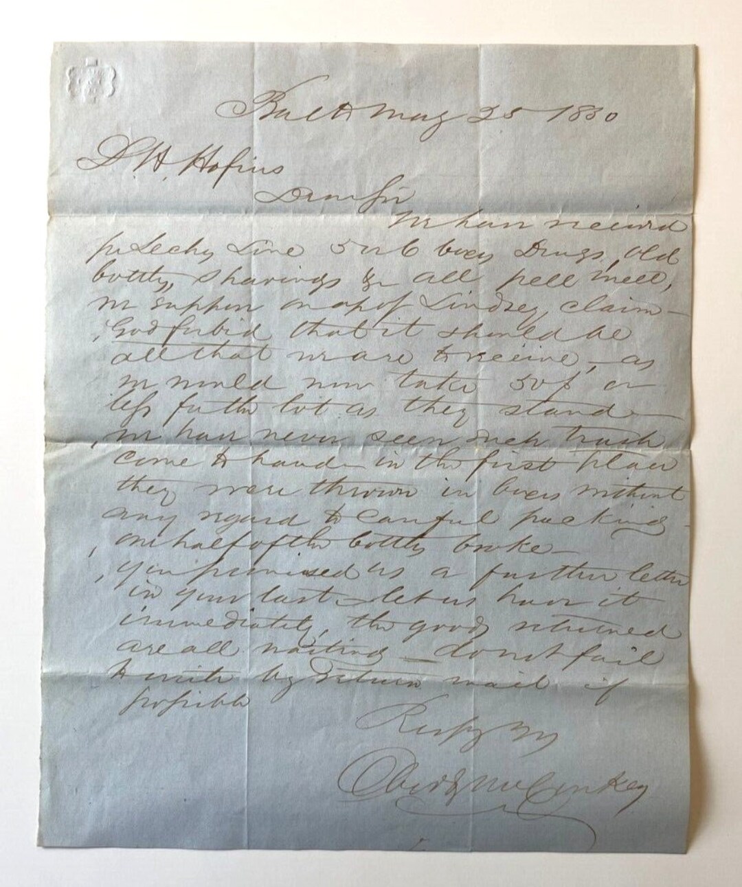 1830 Letter W/ Embossment From Mr. Coukey About Goods Location Unsure ...