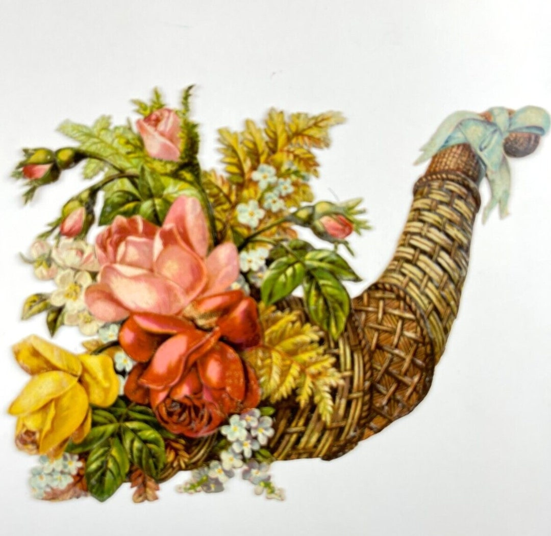 Large Vintage Victorian Die Cut Cornucopia W/ Roses 8 X 6.25 Inches - Etsy