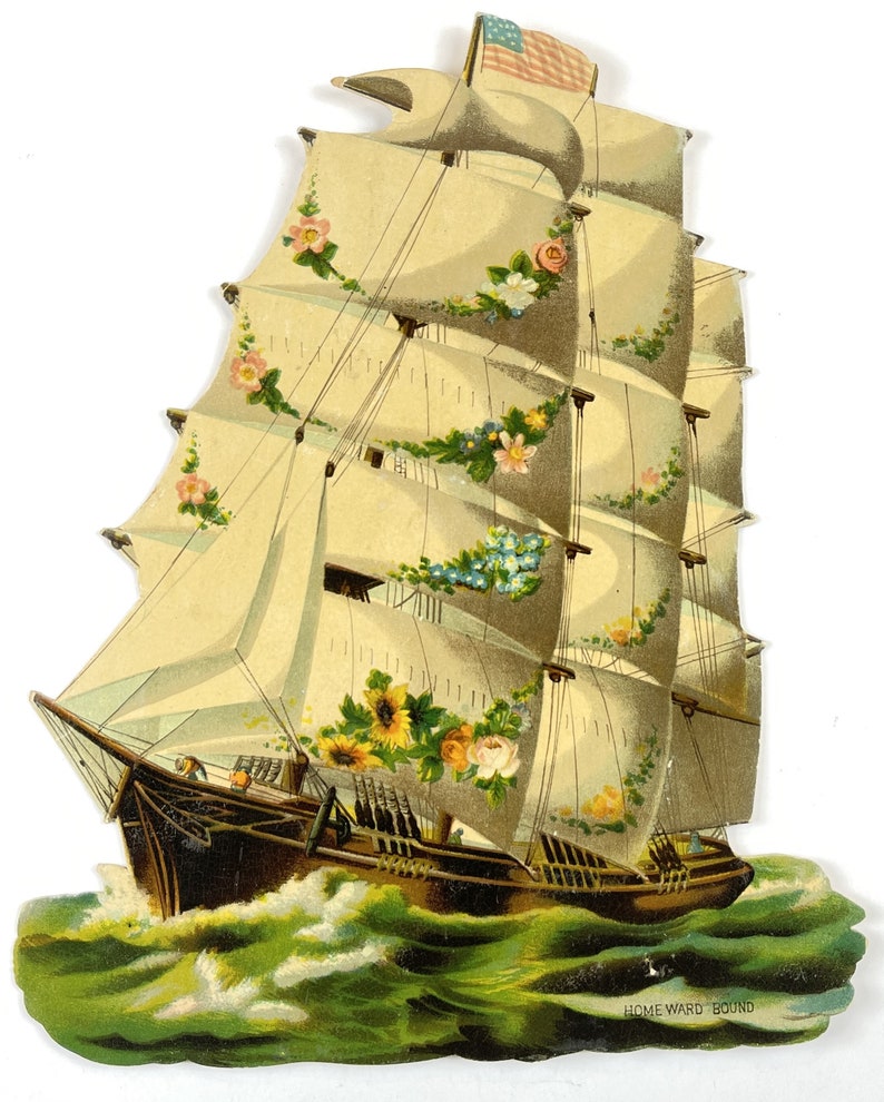 Vintage Victorian Era Die-cut - Homeward Bound Clipper Ship. Antique ...