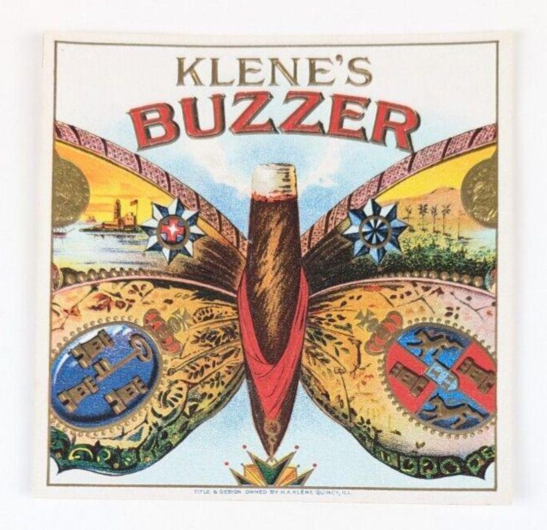 1920 Klene's Buzzer Butterfly Cigar Label Embossed Gold Foil Antique 4. ...