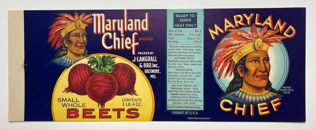 Original Vintage Maryland Chief Beets Can Label 11 X 4.25 Inches - Etsy