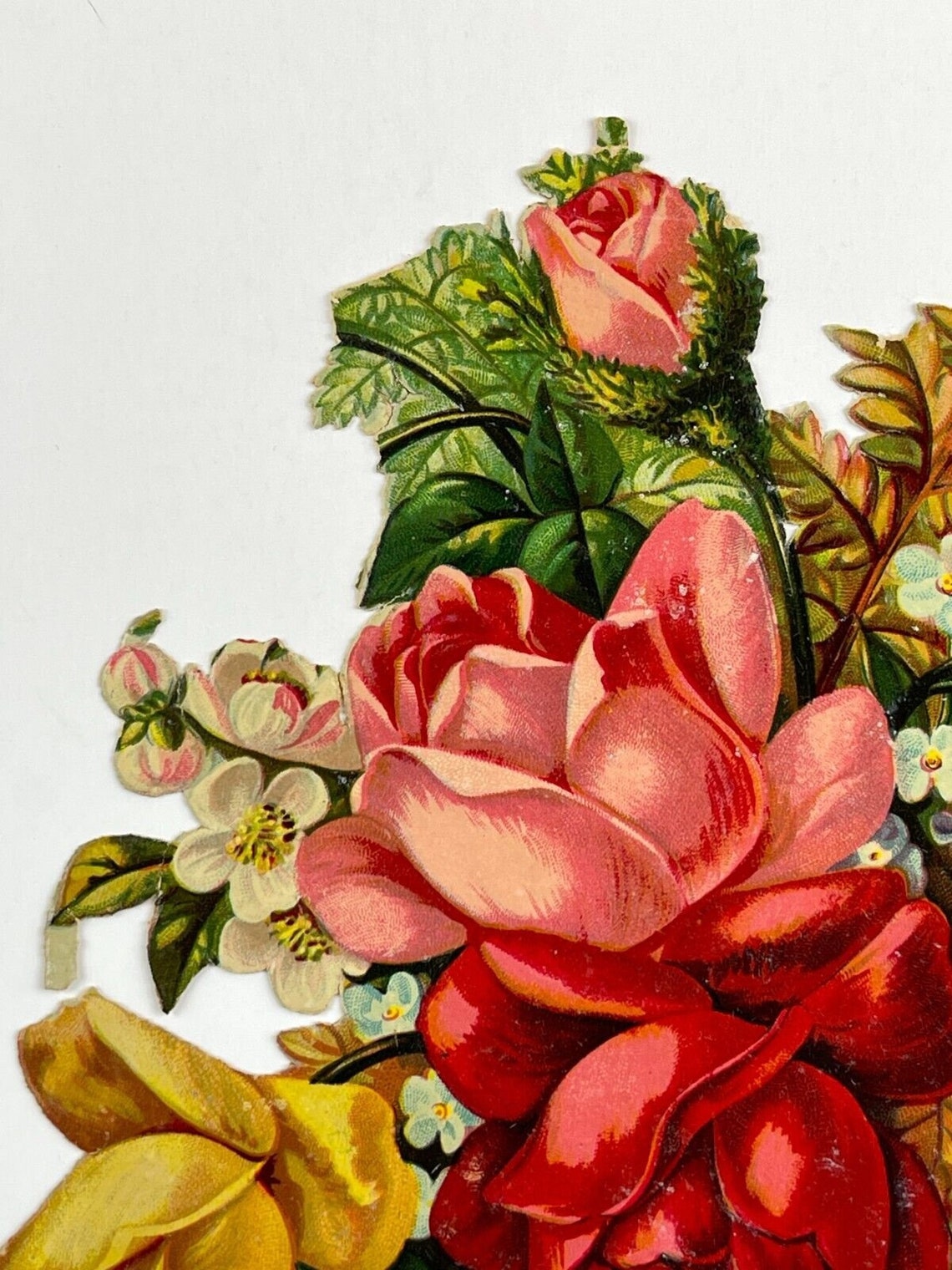 Large Vintage Victorian Die Cut Cornucopia W/ Red & Pink Roses 8 X 6.25 ...