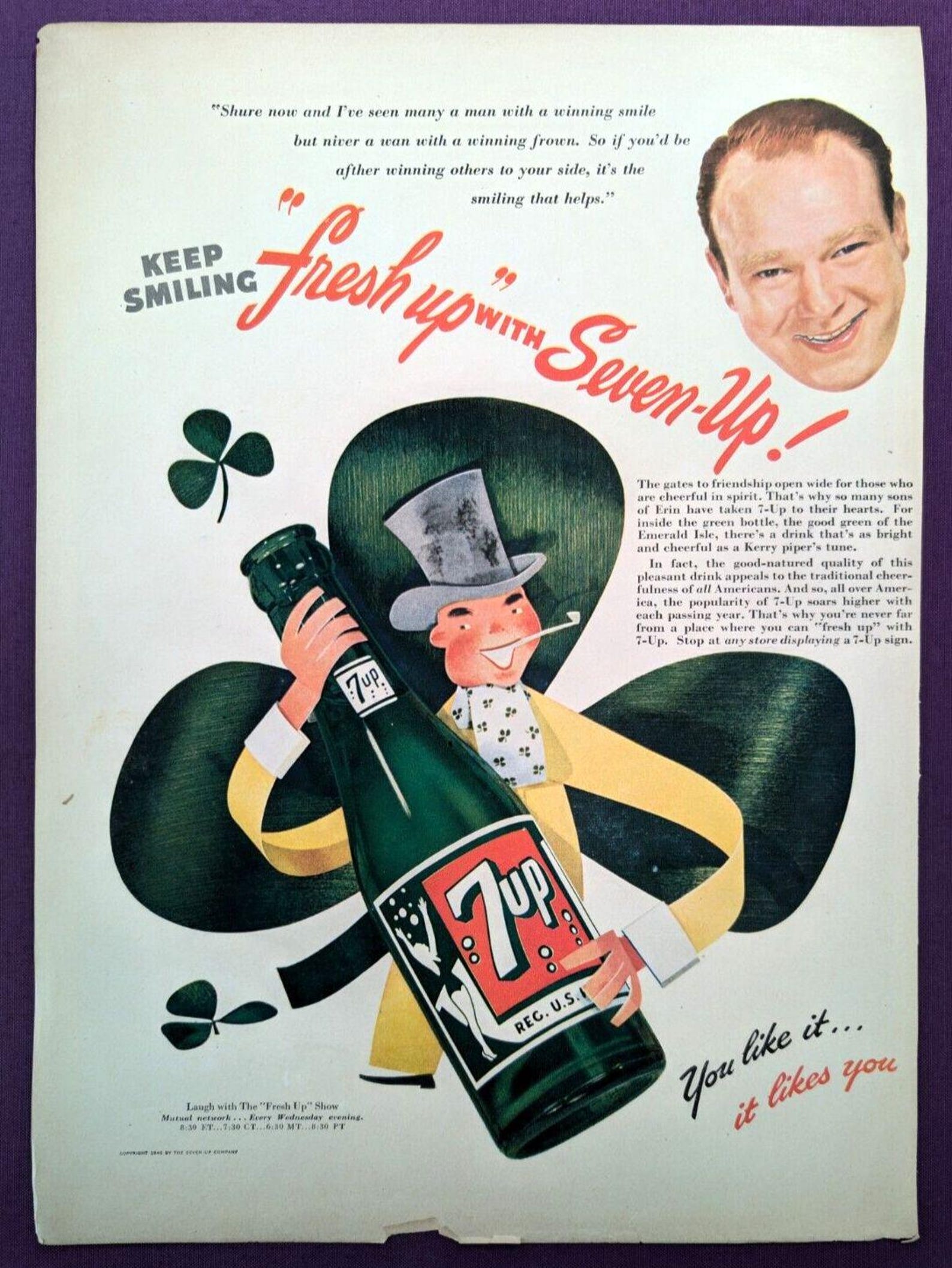 Vtg 7up Magazine Ad Shamrock Leprechaun 1946 Lord Calvert Whiskey on ...