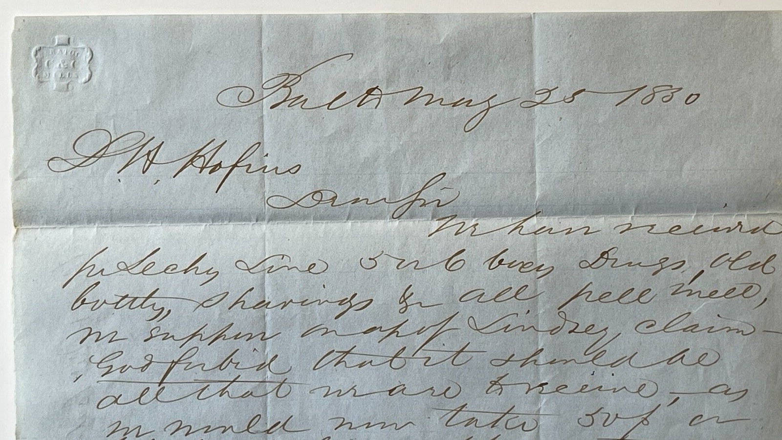 1830 Letter W/ Embossment From Mr. Coukey About Goods Location Unsure ...