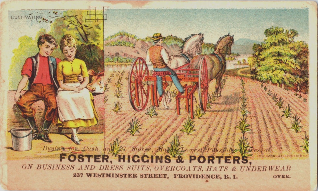 1880s Foster, Higgins and Porters Victorian Trade Card Plowing ...