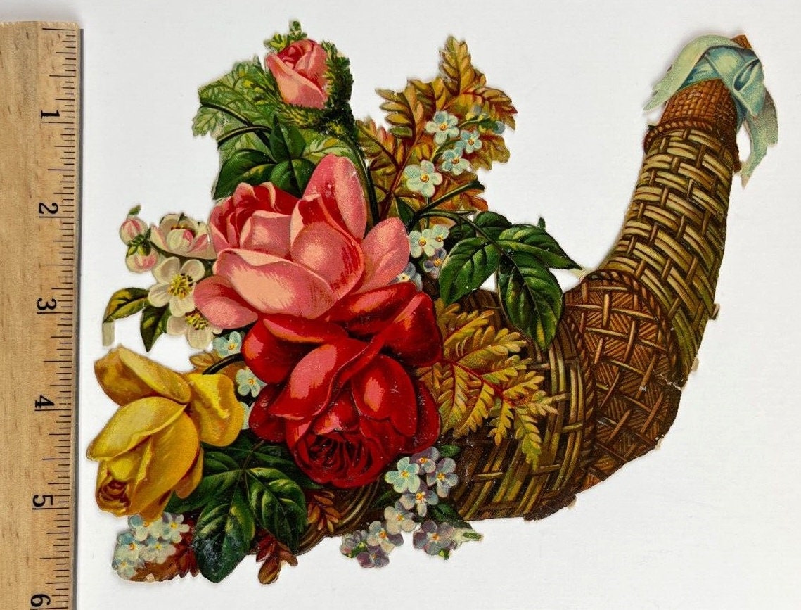 Large Vintage Victorian Die Cut Cornucopia W/ Red & Pink Roses - Etsy