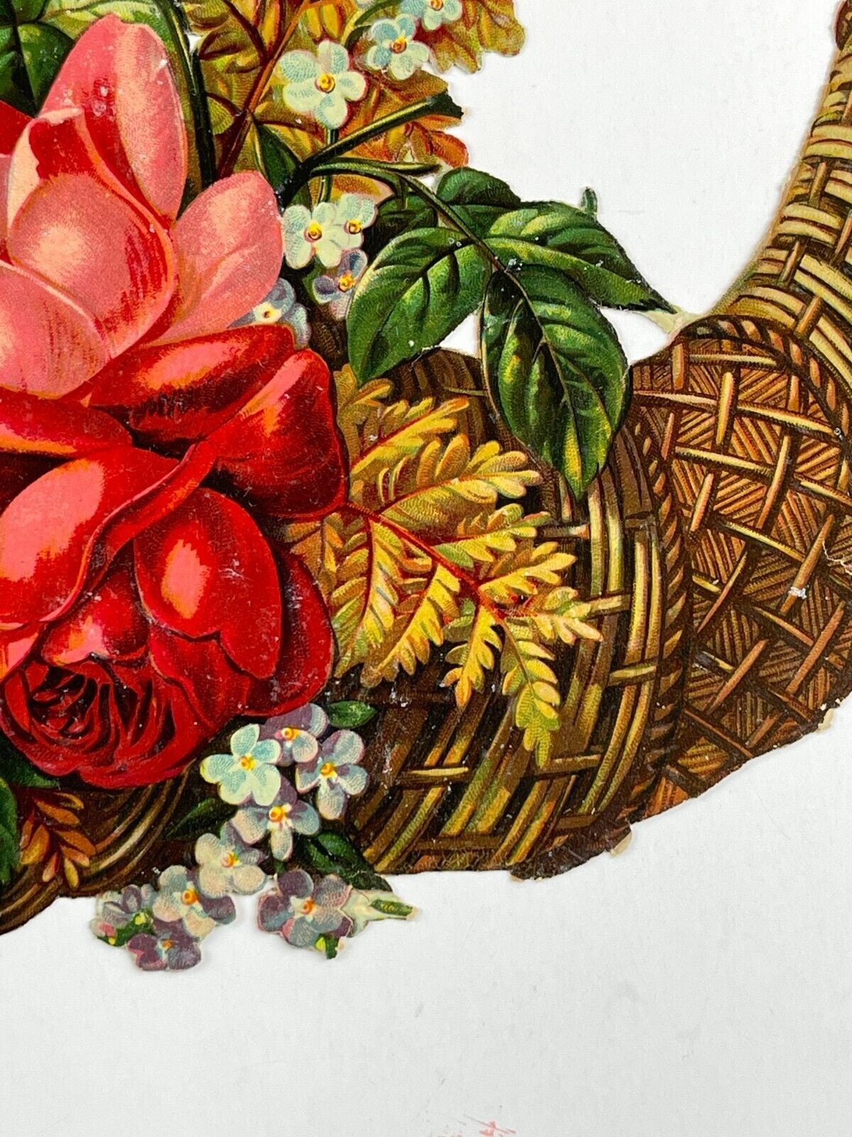 Large Vintage Victorian Die Cut Cornucopia W/ Red & Pink Roses 8 X 6.25 ...