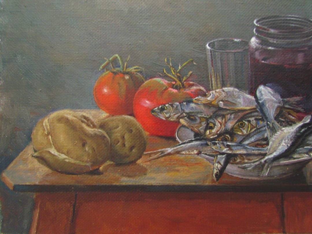 Still Life With Fish Painting,still Life Painting, Kitchen Art, Still ...