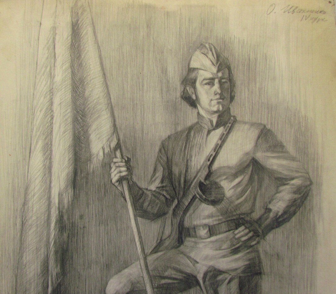 Soldier Drawing,soviet Soldier,red Army Soviet Soldier,vintage Military ...