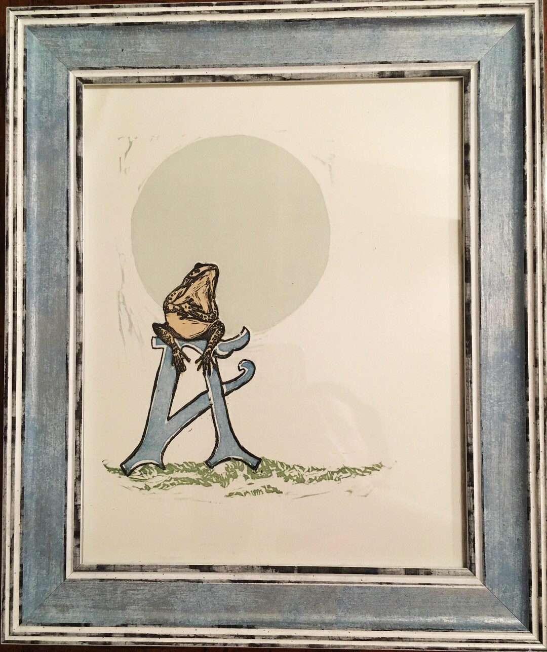 Original, Limited Edition, Wood Block Print on Paper of Frog on Letter ...