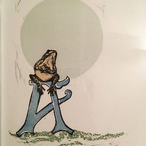 Original, Limited Edition, Wood Block Print on Paper of Frog on Letter ...