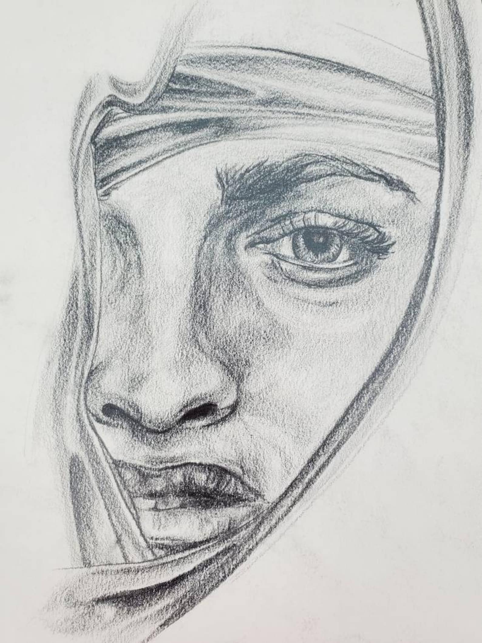 Original Graphite Face Study Drawing on Toned Paper 14 X 16 3/4 - Etsy