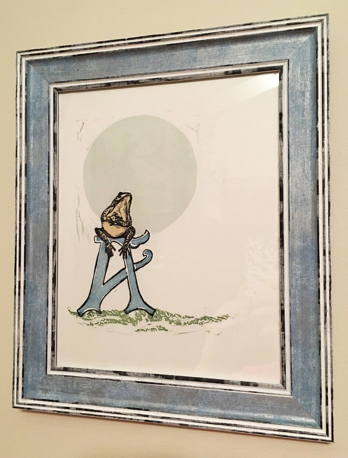 Original, Limited Edition, Wood Block Print on Paper of Frog on Letter ...