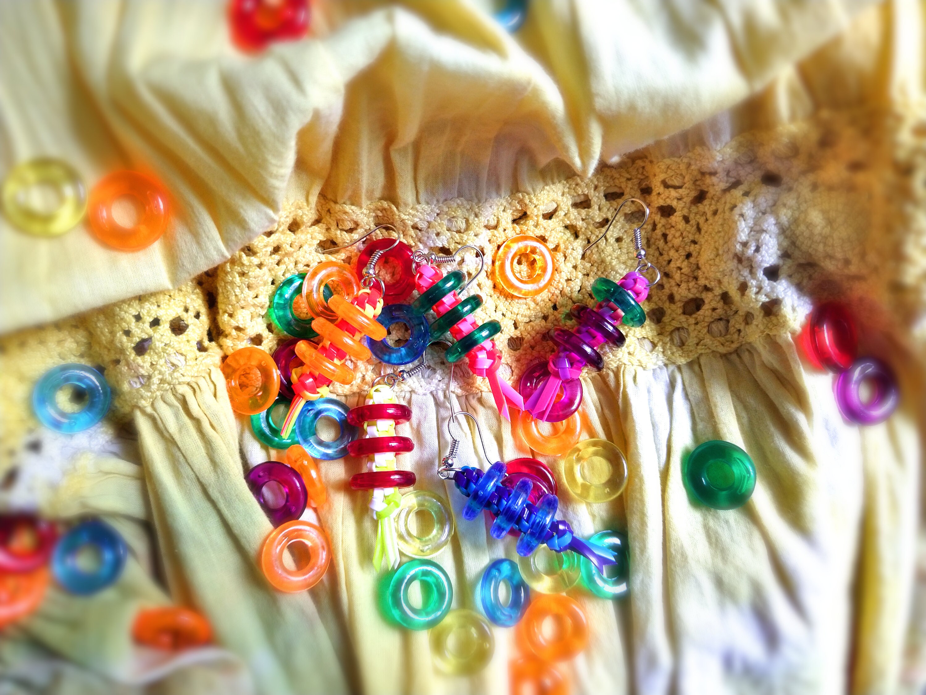 Colorful Rexlace Plastic Lace Lanyard Earrings: Fruity Tooty Loopies - Etsy