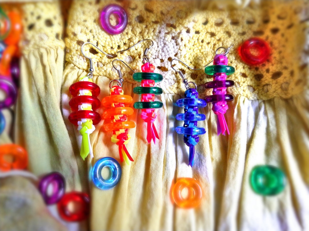 Colorful Rexlace Plastic Lace Lanyard Earrings: Fruity Tooty Loopies - Etsy