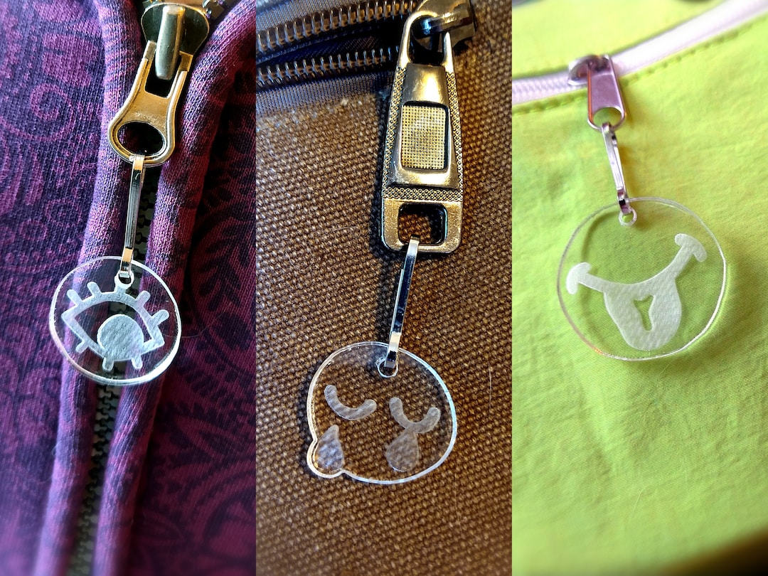 Zipper Pull Pals, Clear Laser-cut and Etched Acrylic Backpack Jacket ...