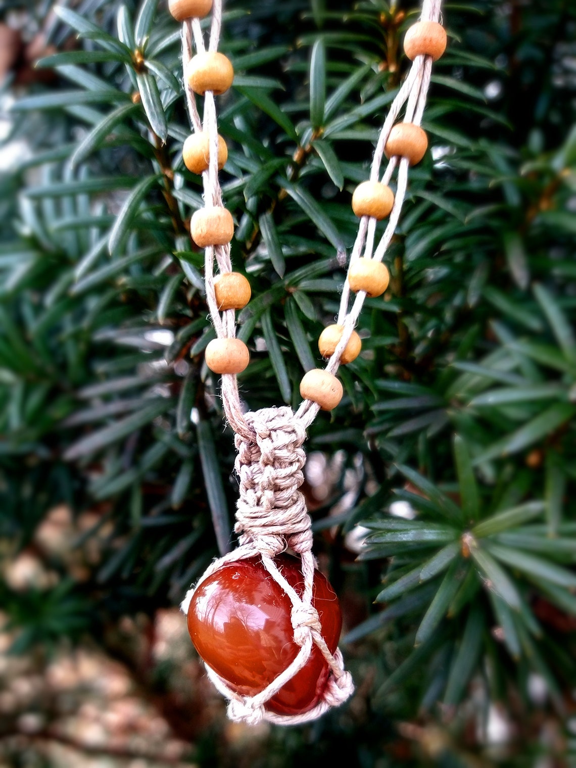 Woven Hemp Macrame Pouch Polished Stone Necklace - Etsy