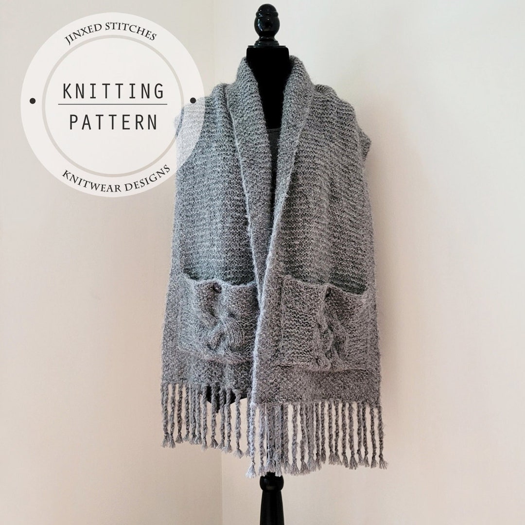 POCKET SHAWL Knitting Pattern, PDF Instant Download, Shawl Knitting Pattern, Chunky Scarf ...