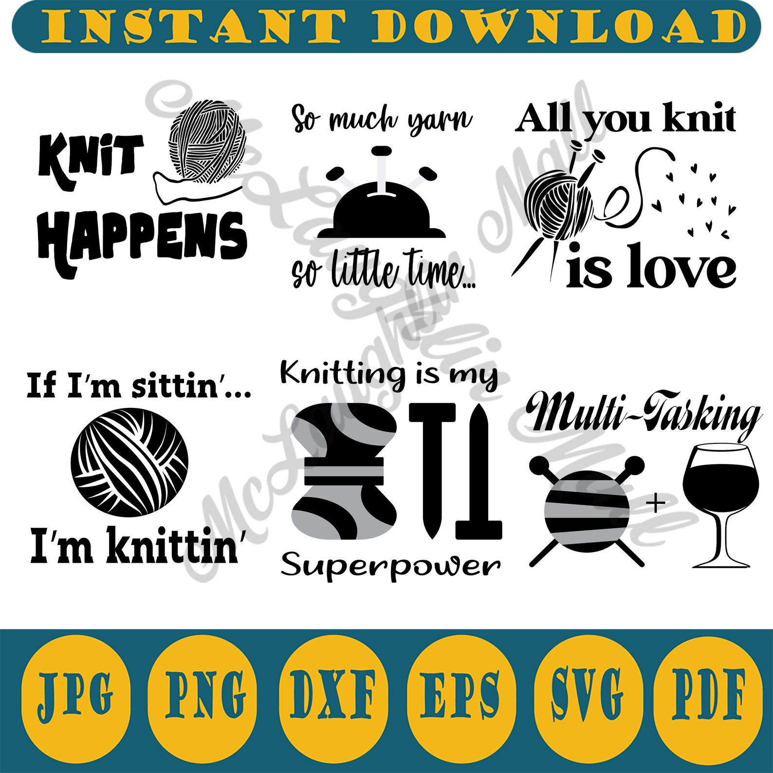 Knitting SVG Bundle Clipart Bundle Knitting SVG Crochet Clipart Yarn ...