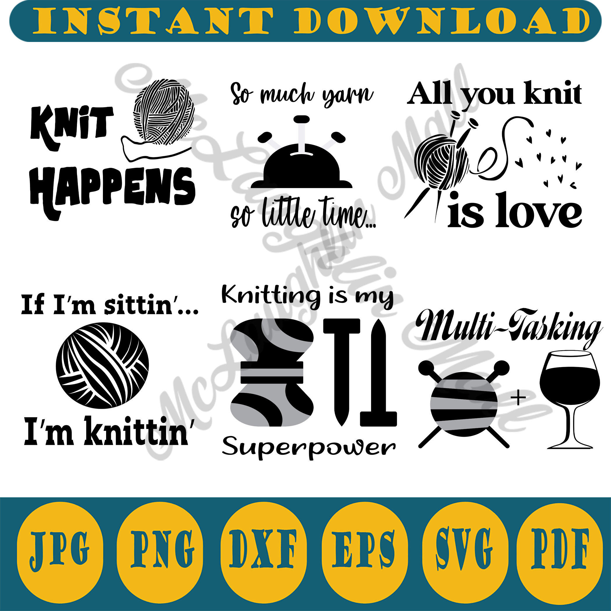 Knitting SVG Bundle Clipart Bundle Knitting SVG Crochet Clipart Yarn ...