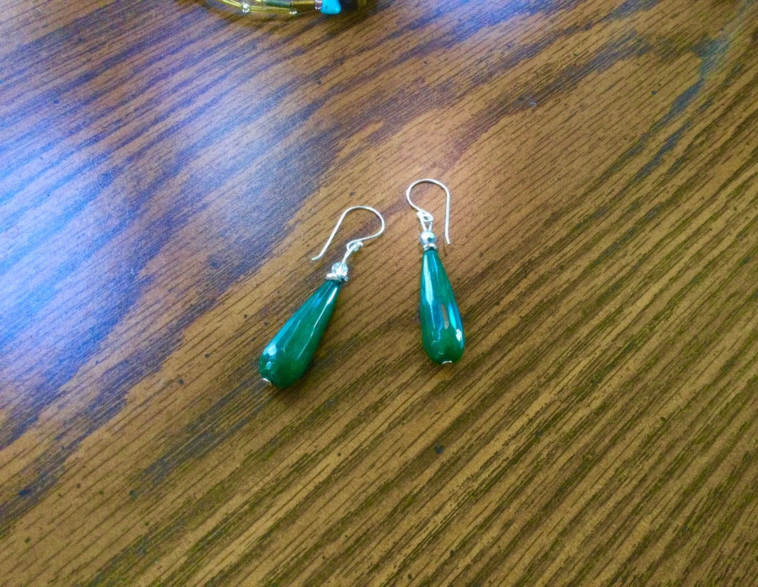 Green Jade/jade Dangle Earrings/jade Pearl Enhancer/long Teardrop ...