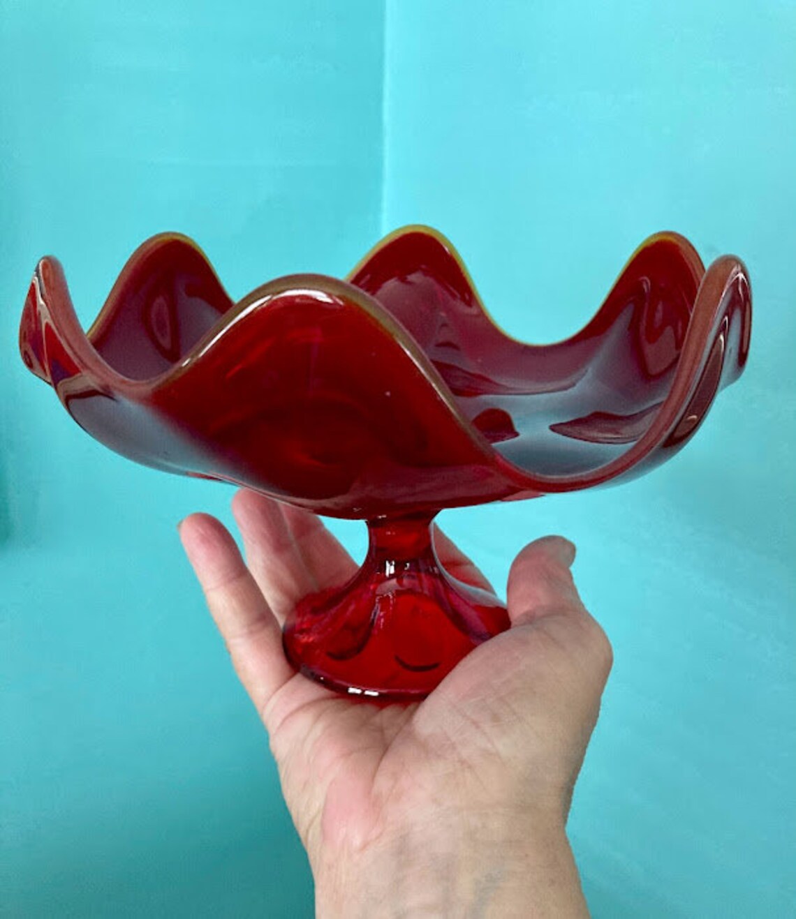 Mid-century Red Viking Glass Compote Swung With Amberina - Etsy